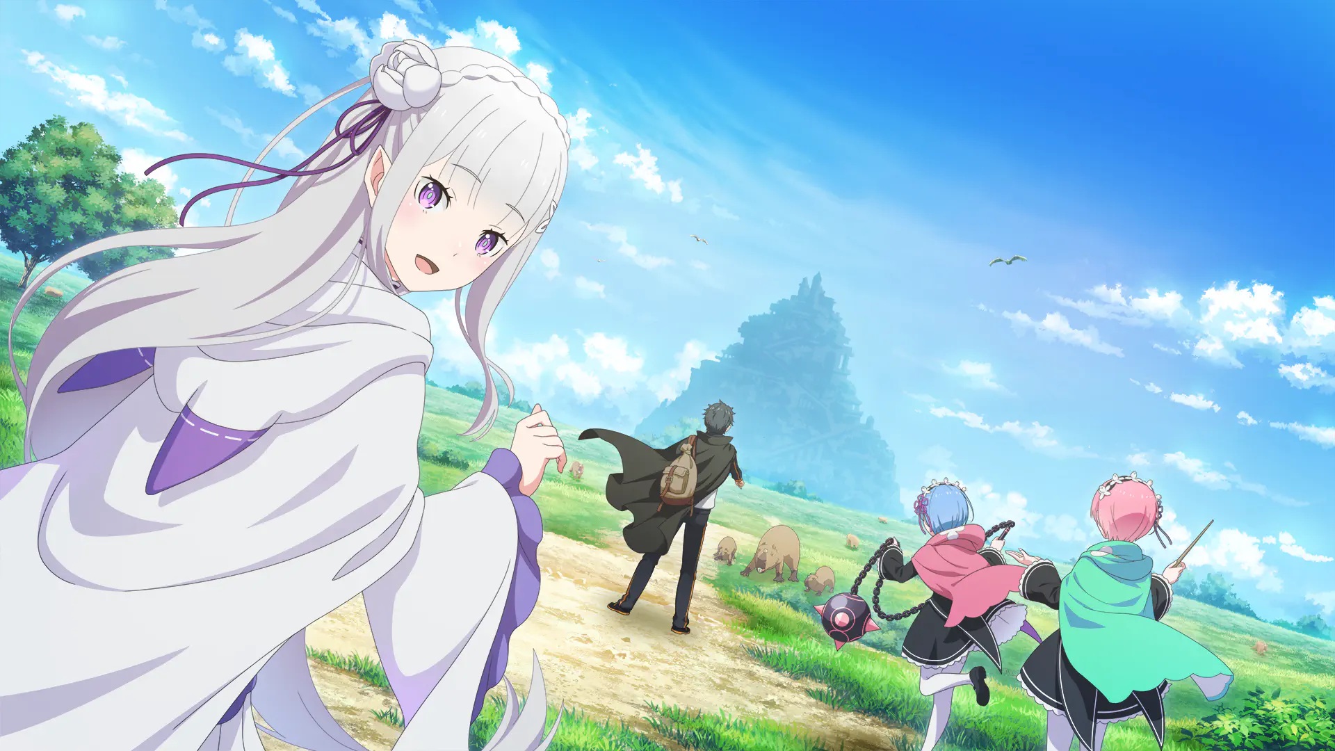 re zero kara hajimeru isekai seikatsu natsuki subaru ram (re zero) rem (re zero) maid pointy ...